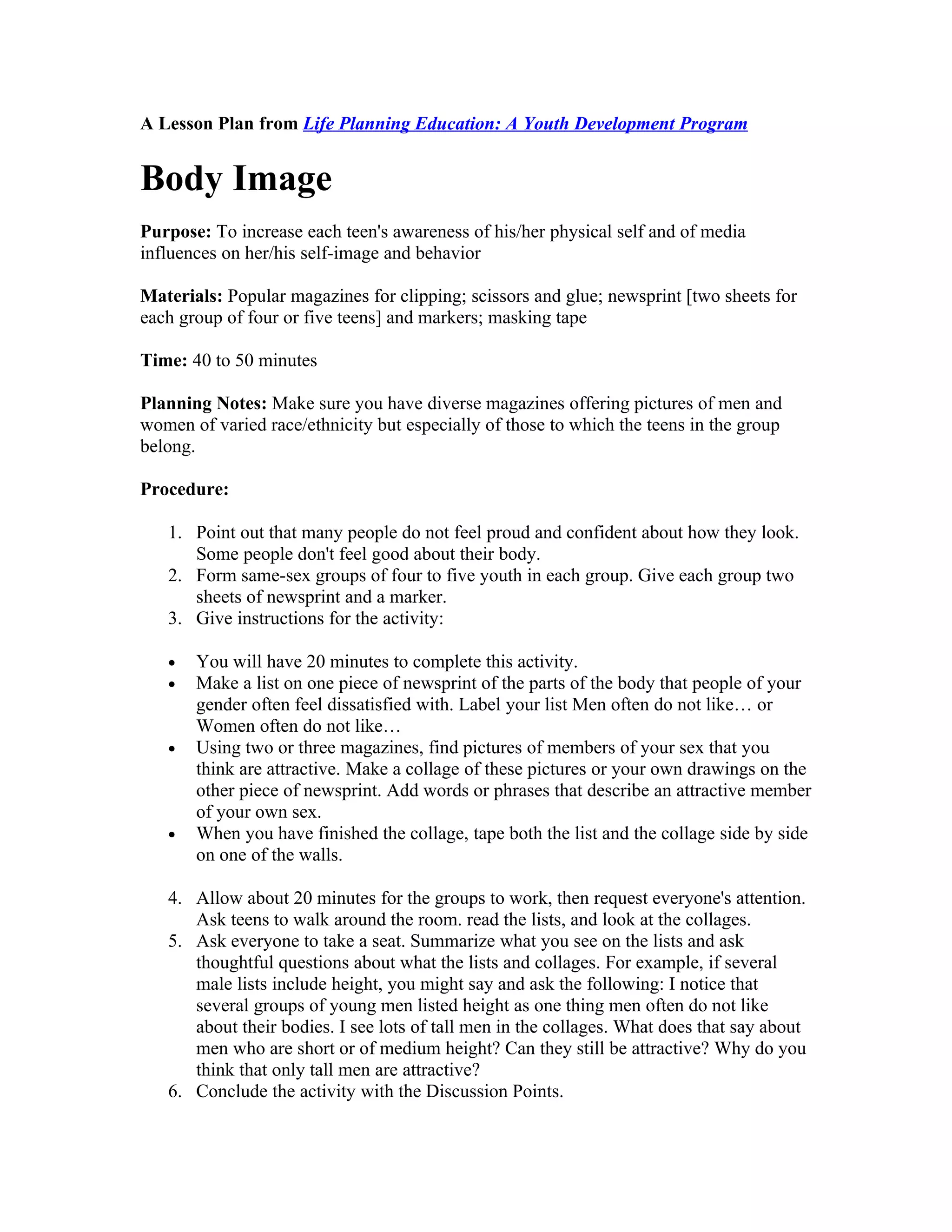 Body Image Lesson | DOC
