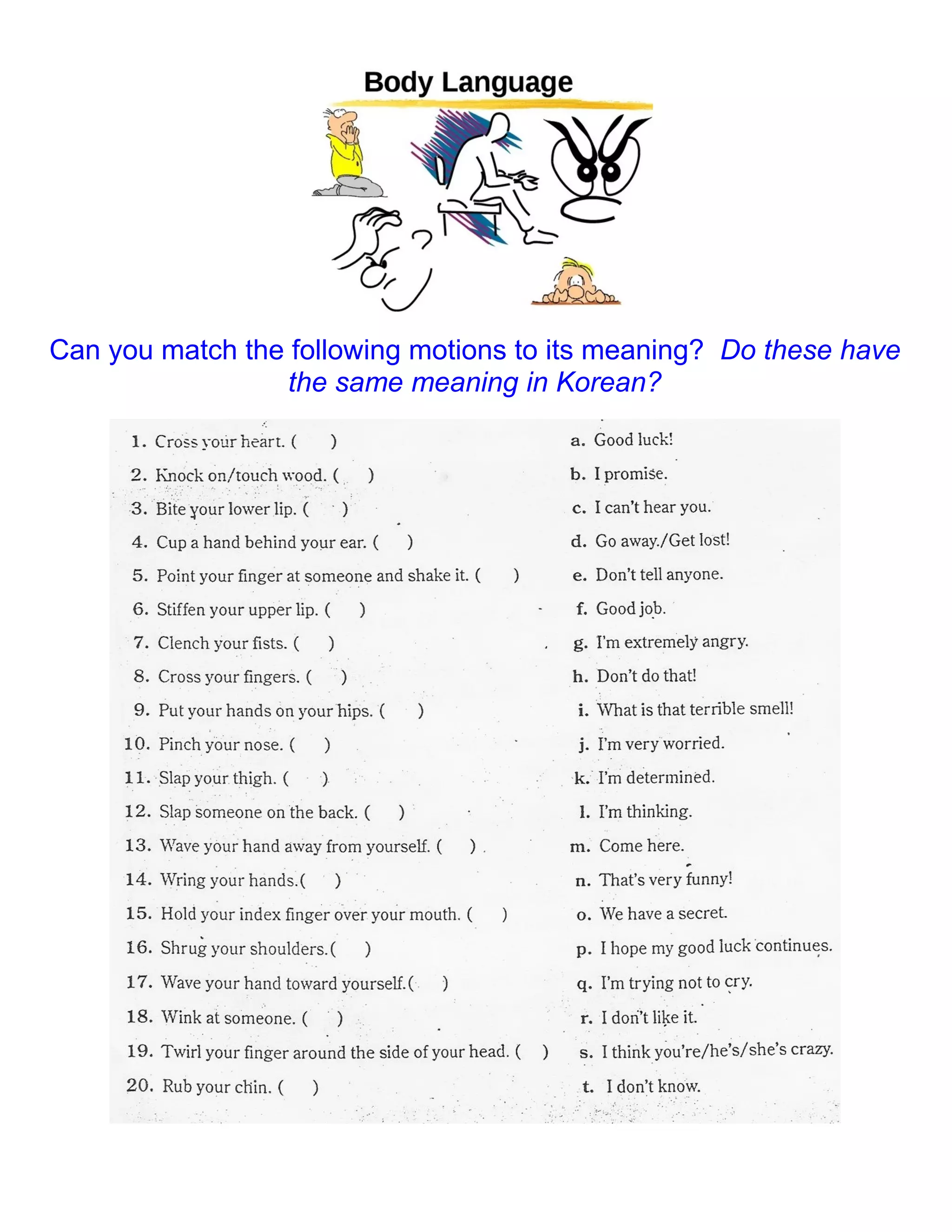 Body Language - Matching | PDF