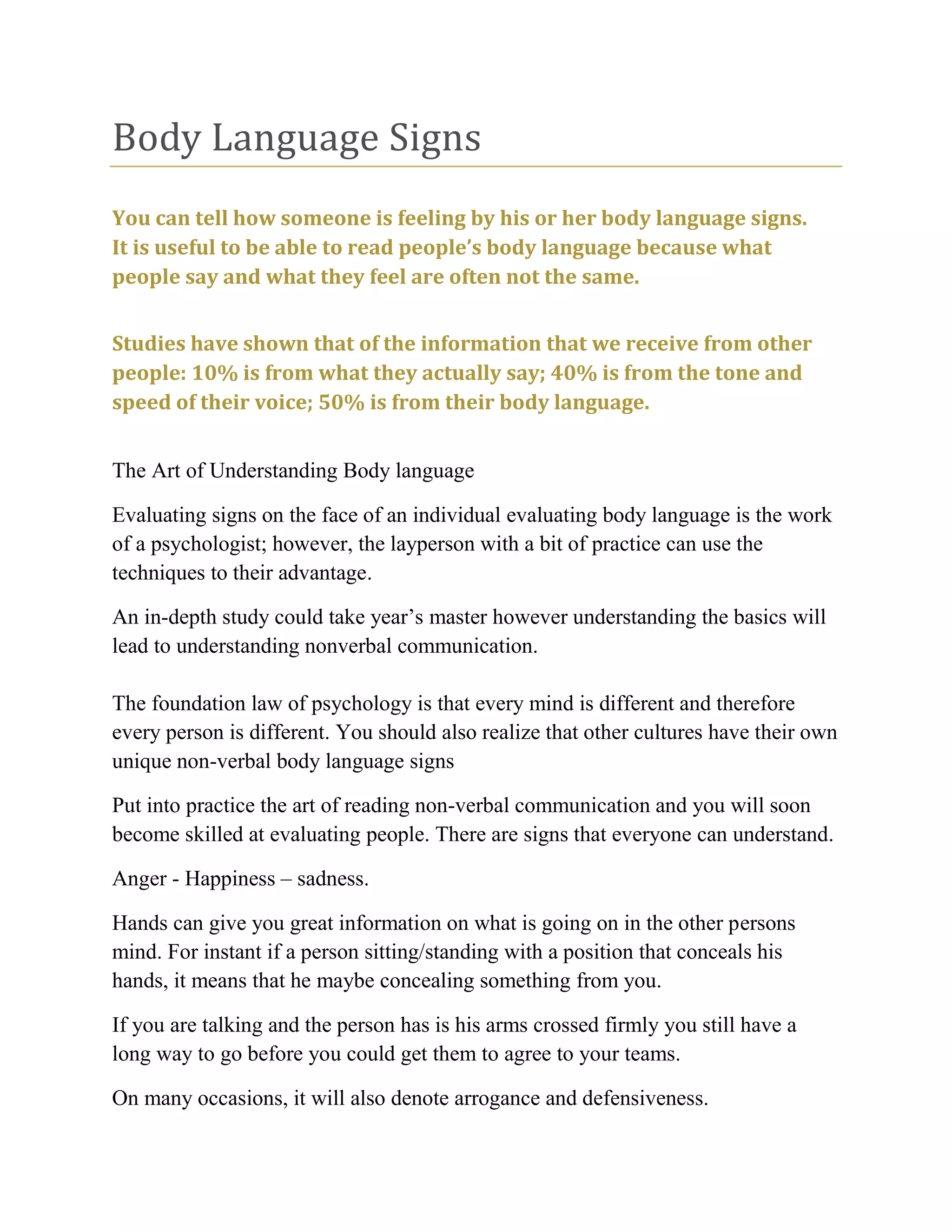 Body language signs | PDF