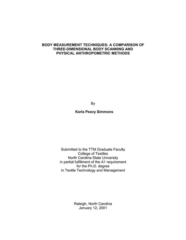 Body Measurement Techniques A Comparison Of Three Dimensional Body Scanning And Physical