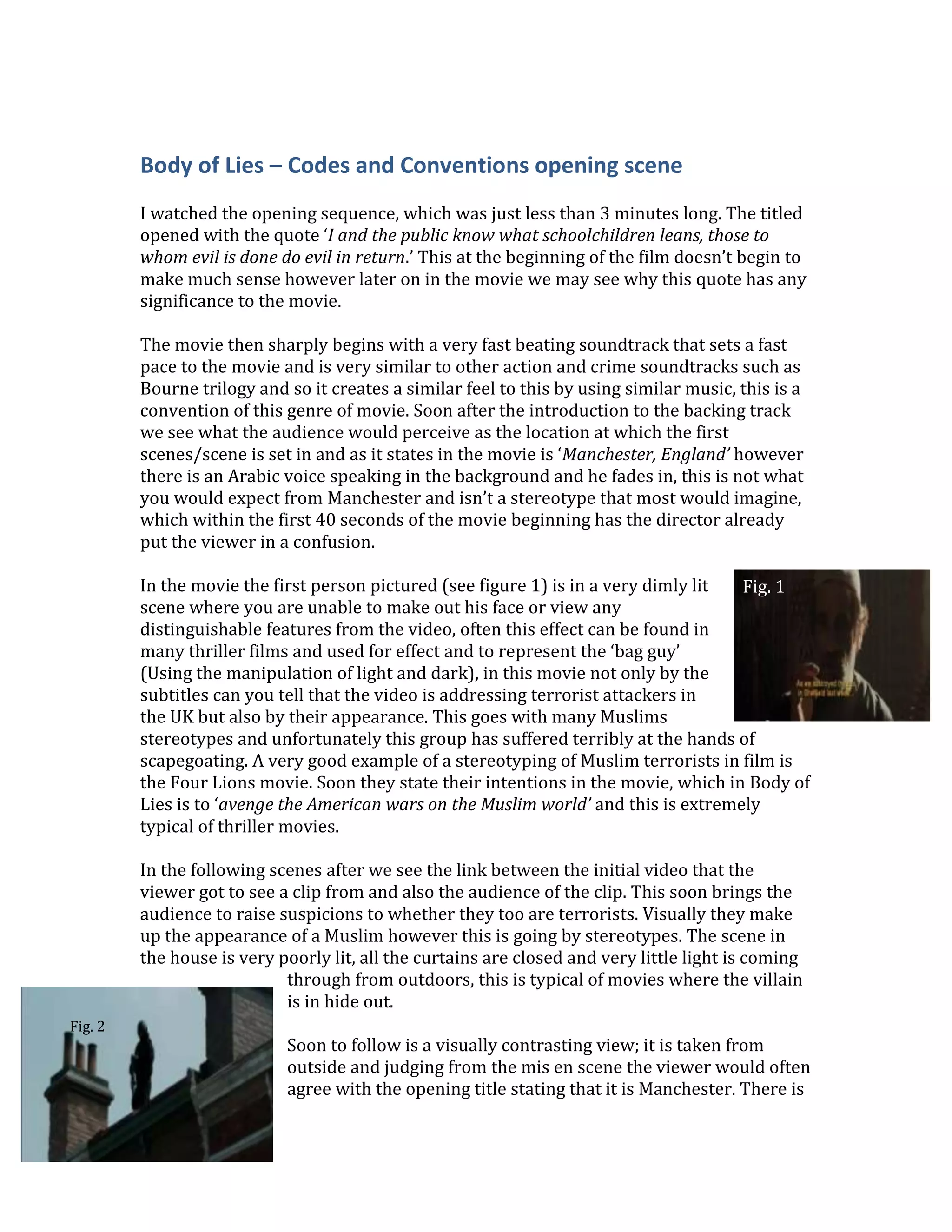 Body of lies - Codes and conventions in the opening scene | DOCX