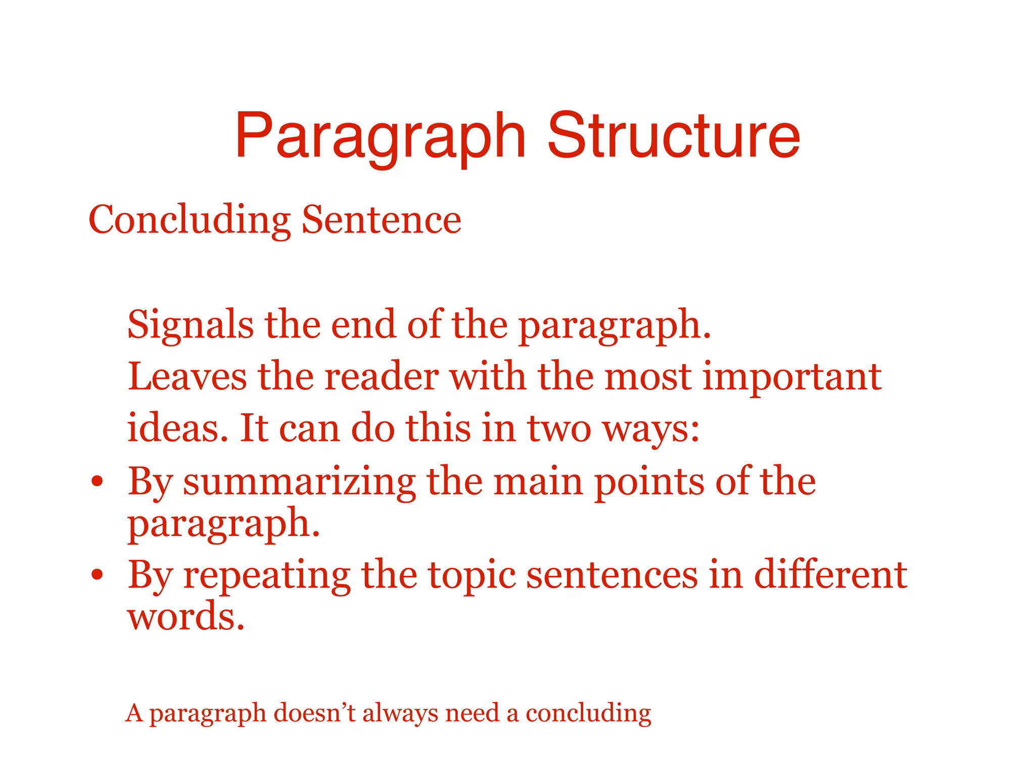 Writing body paragraphs | KEY