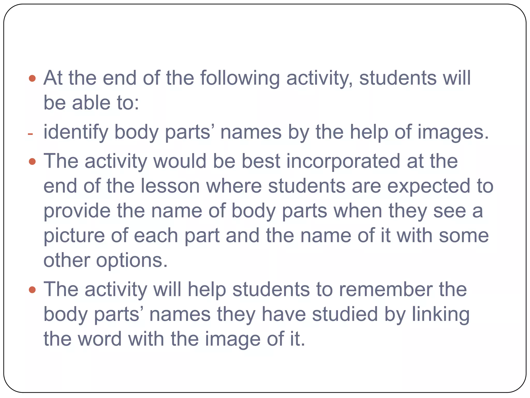 Body Parts Activity for Kids | PPTX