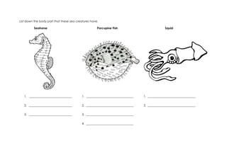Body part sea animal 3 bestari | DOCX