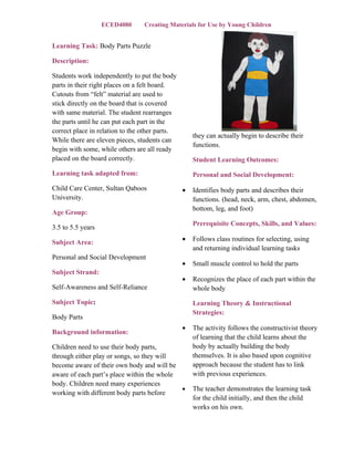 Body parts learning task | DOC | Homework and Study | Education