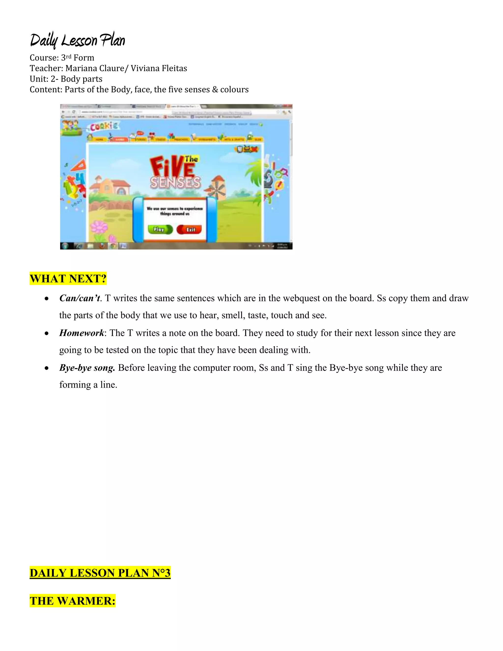 Body parts lesson plan | DOCX | Education