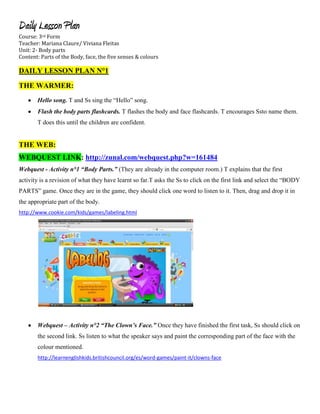 Body parts lesson plan | DOCX