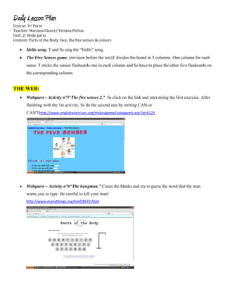 Body parts lesson plan | DOCX | Education