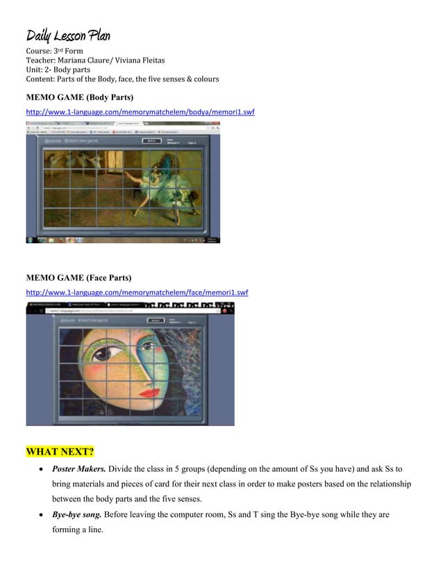 Body parts lesson plan | DOCX | Education