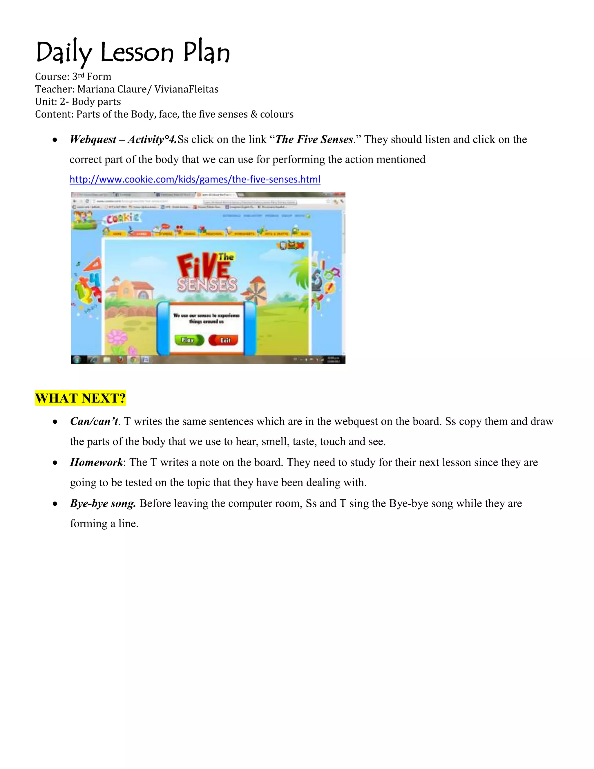 Body parts lesson plan | DOCX | Education