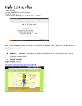Body parts lesson plan | DOCX | Education