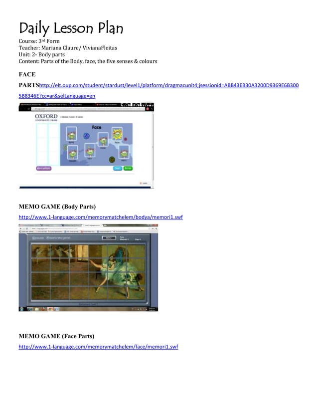 Body parts lesson plan | DOCX | Education