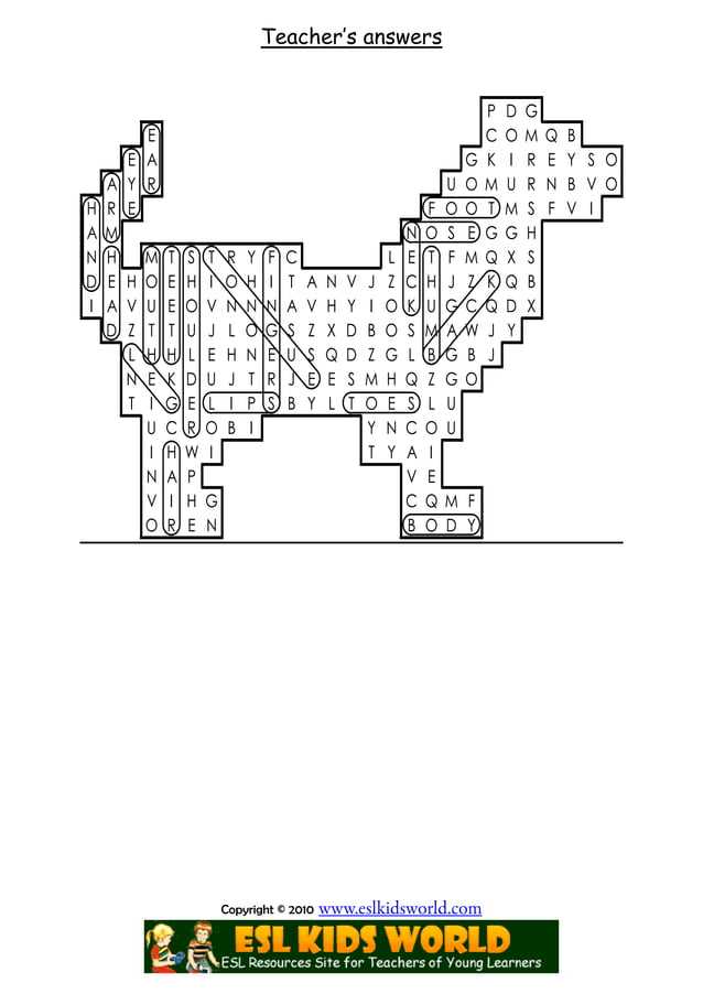 Body Parts Vocabulary Wordsearch Pdf Ear Nose And Throat