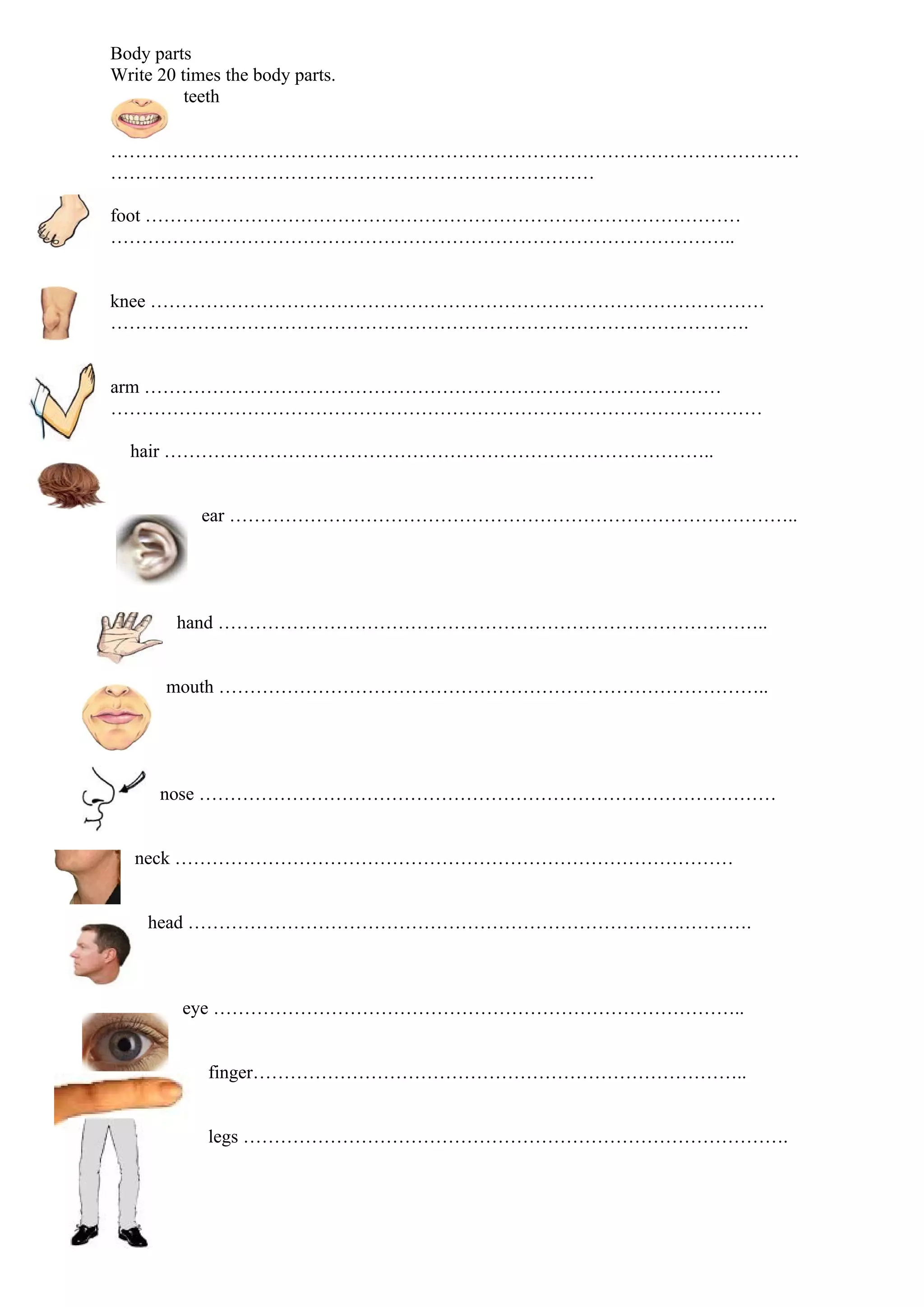 Body parts writing alışıtırması | DOC