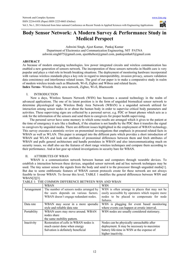 Body sensor network a modern survey & performance study in medical perspect | PDF