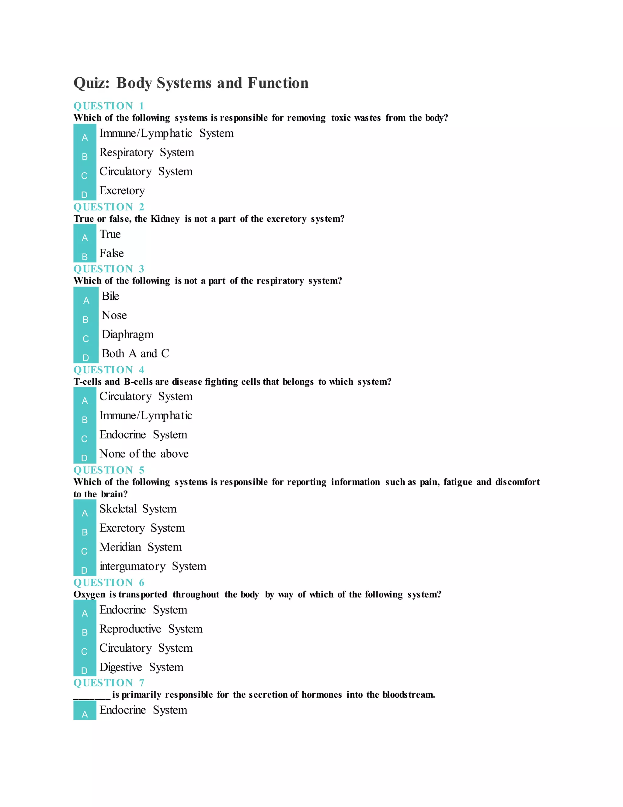 REVIEW TEST ON BODY SYSTEMS | PDF