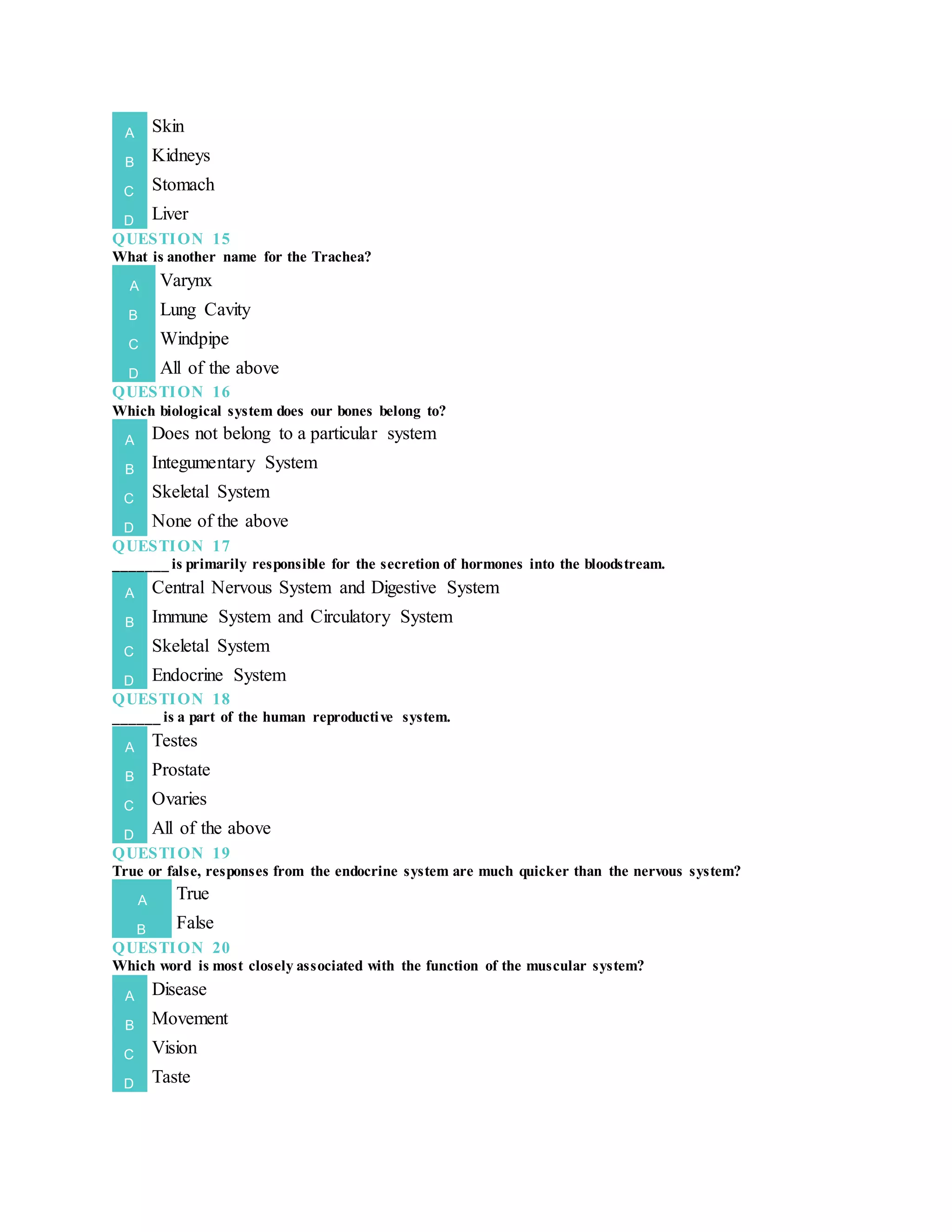 REVIEW TEST ON BODY SYSTEMS | DOCX