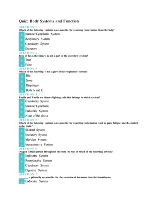 REVIEW TEST ON BODY SYSTEMS | PDF