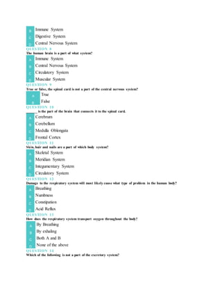 REVIEW TEST ON BODY SYSTEMS | PDF
