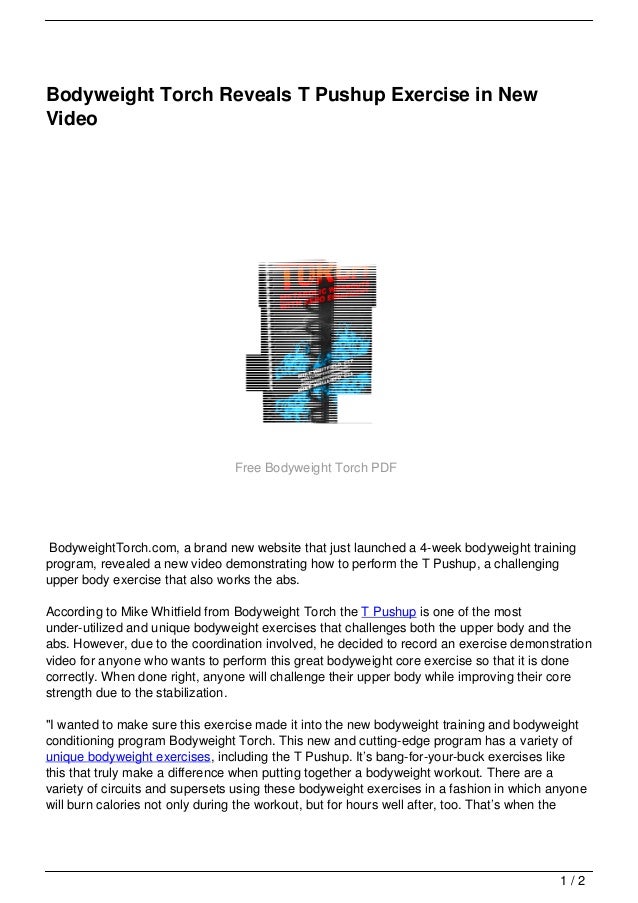 Bodyweight Torch Reveals T Pushup Exercise in New Video