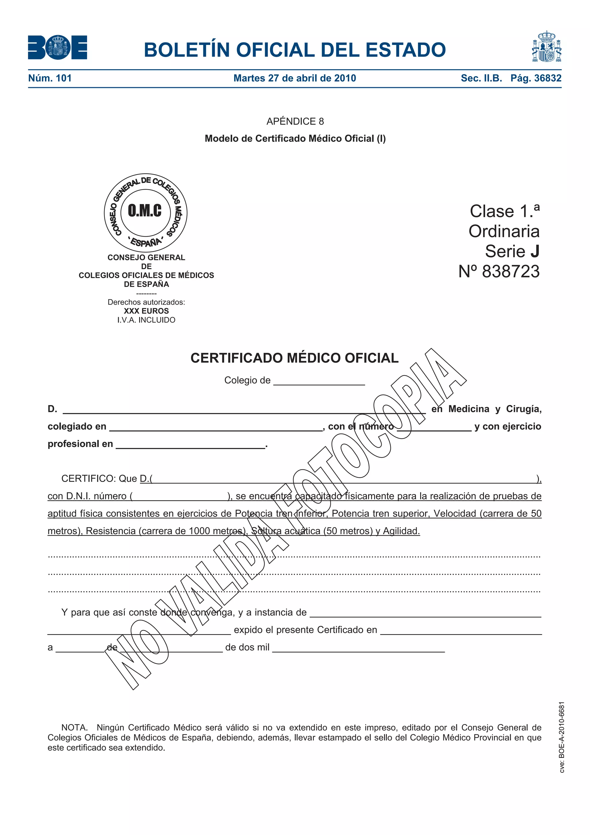 Modelo de Certificado Médico Oficial | PDF