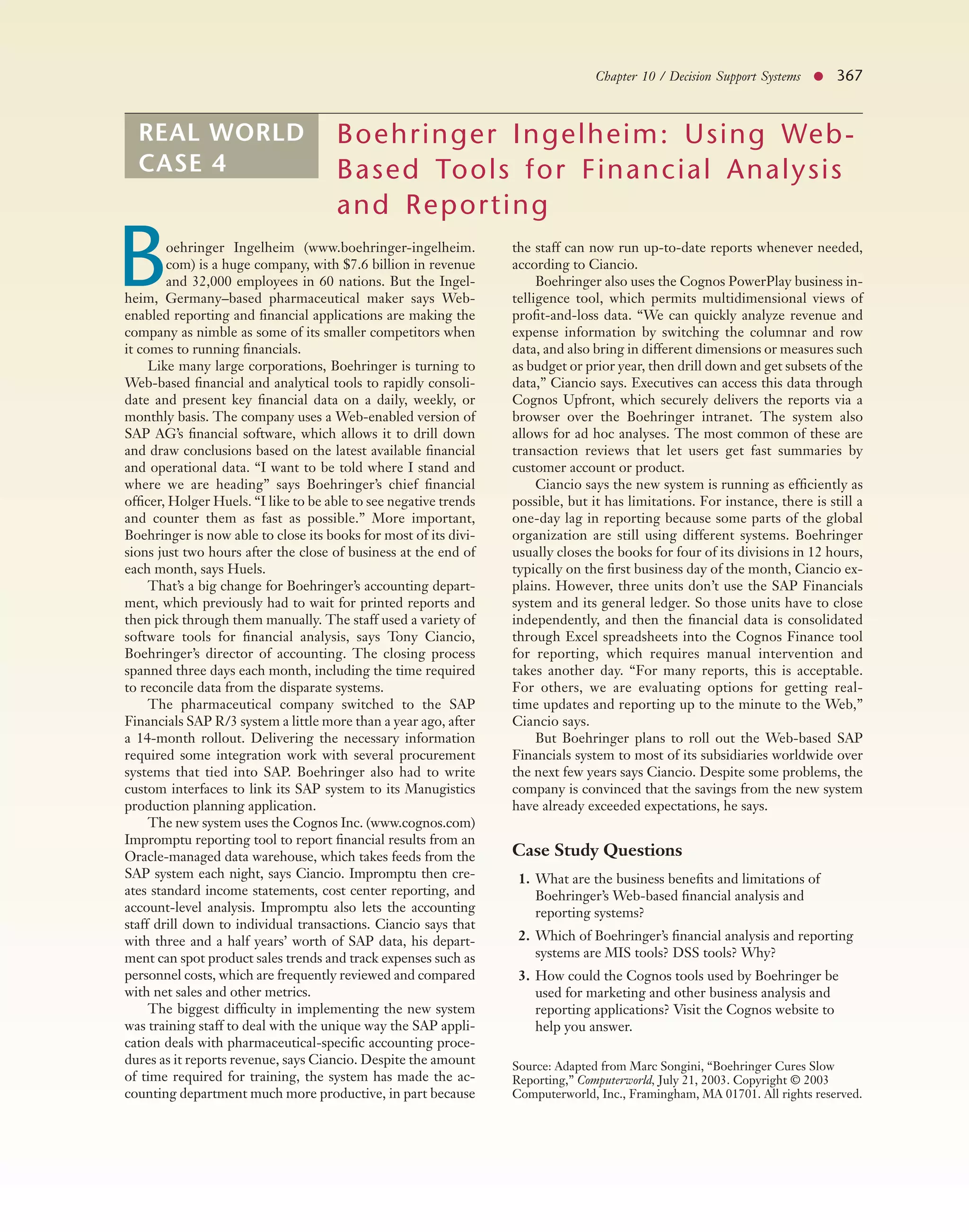 Boehringer Ingelheim: Using Web-Based Tools for financial Analysis and Reporting | PDF ...