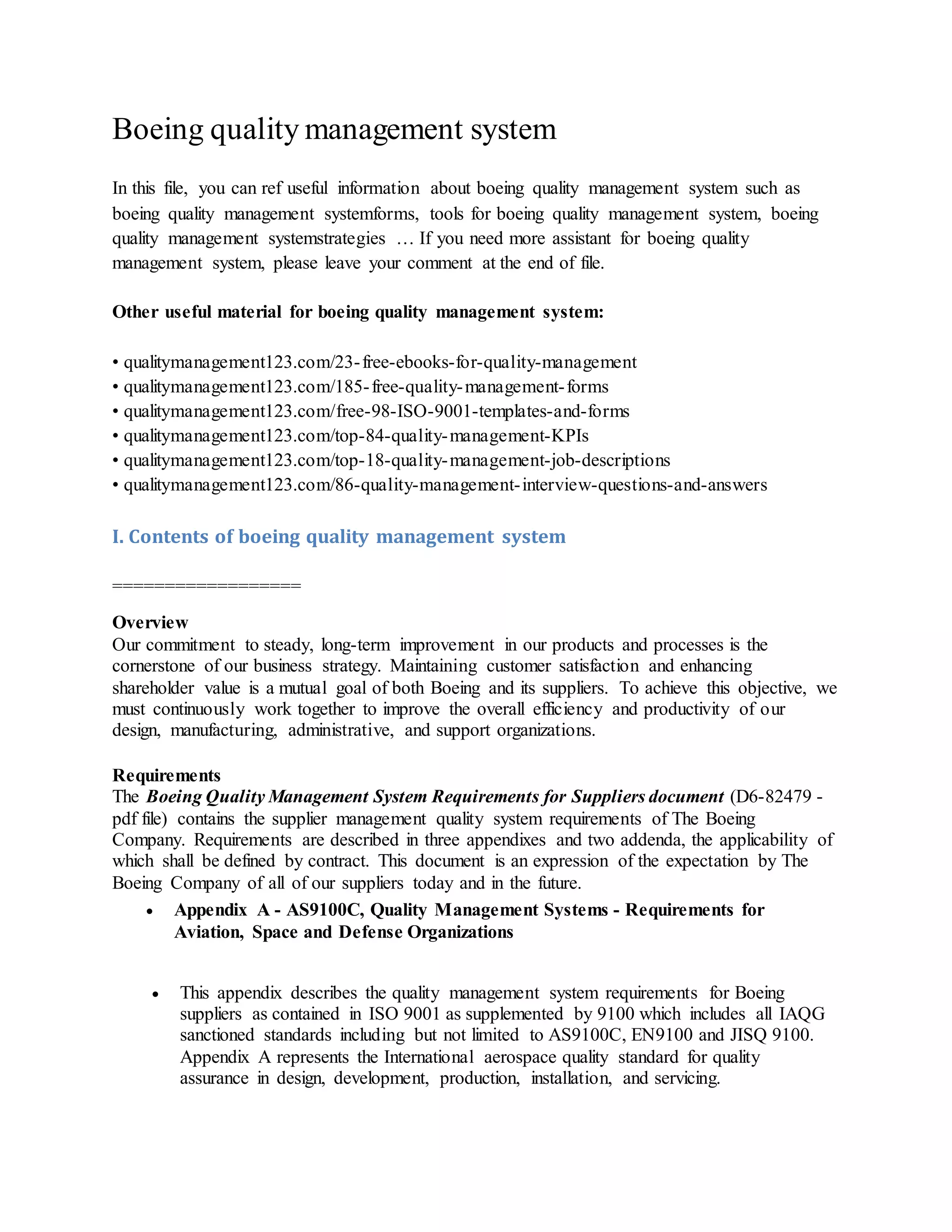 Boeing quality management system | DOCX