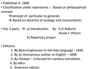 Boenninghausen’s therapeutic pocket book[btpb] | PPTX