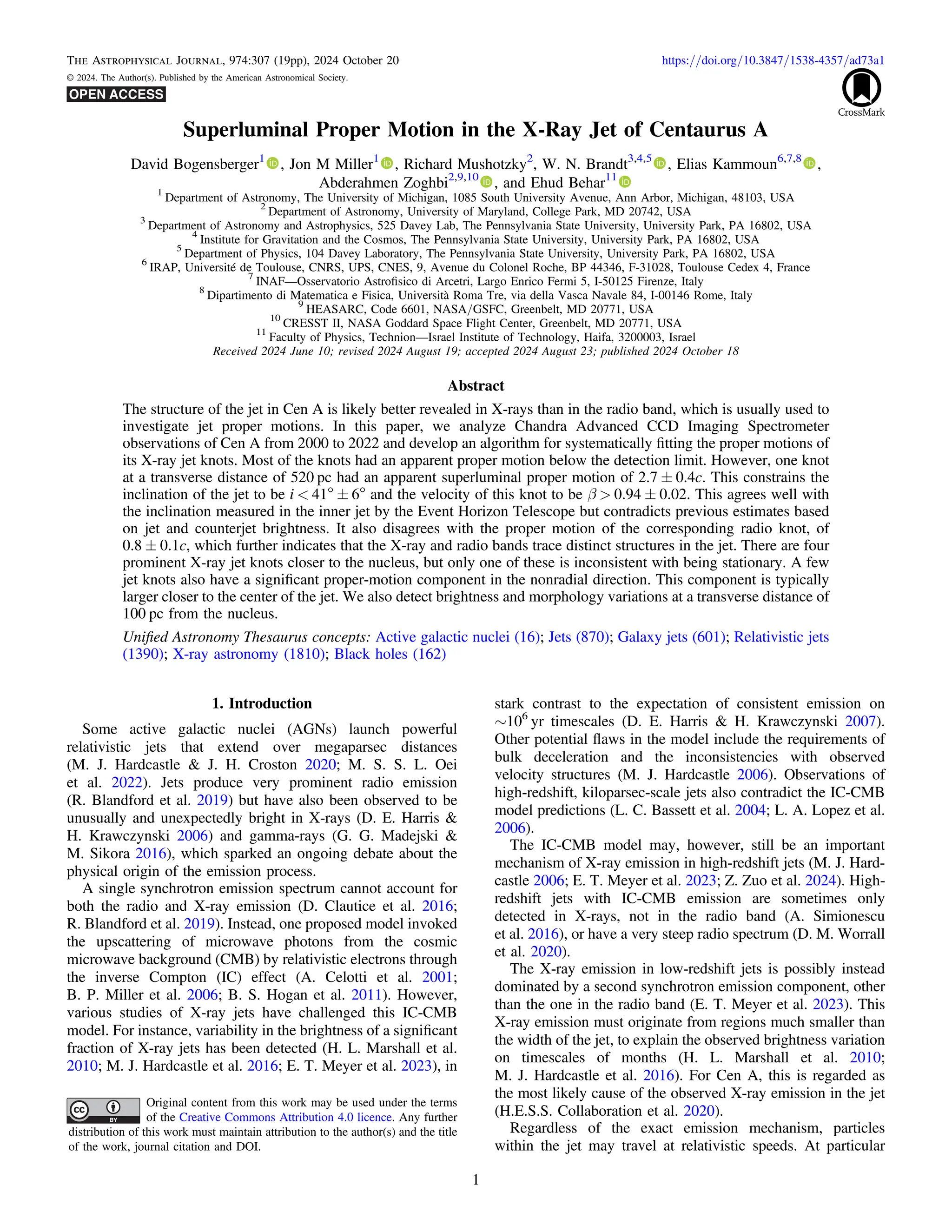 Superluminal Proper Motion in the X-Ray Jet of Centaurus A | PDF ...