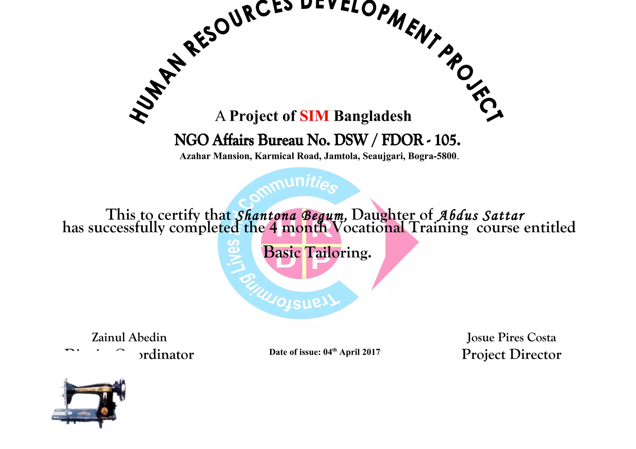 Bogra tailoring certificate | DOC