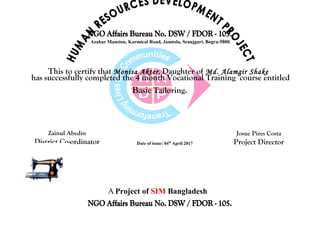 Bogra tailoring certificate | DOC