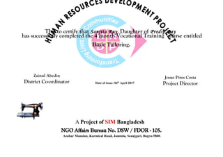 Bogra tailoring certificate | DOC