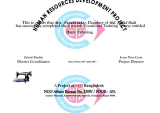 Bogra tailoring certificate | DOC