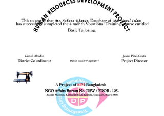 Bogra tailoring certificate | DOC