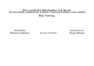 Bogra tailoring certificate | DOC