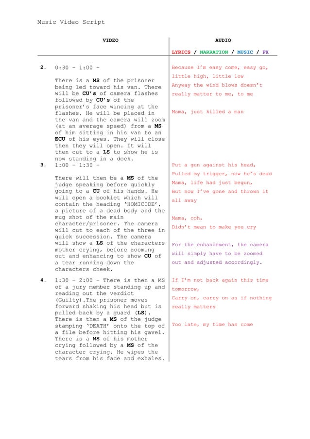 Bohemian Rhapsody - Music Video Script | PDF