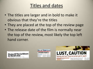 Codes and conventions of review pages | PPTX
