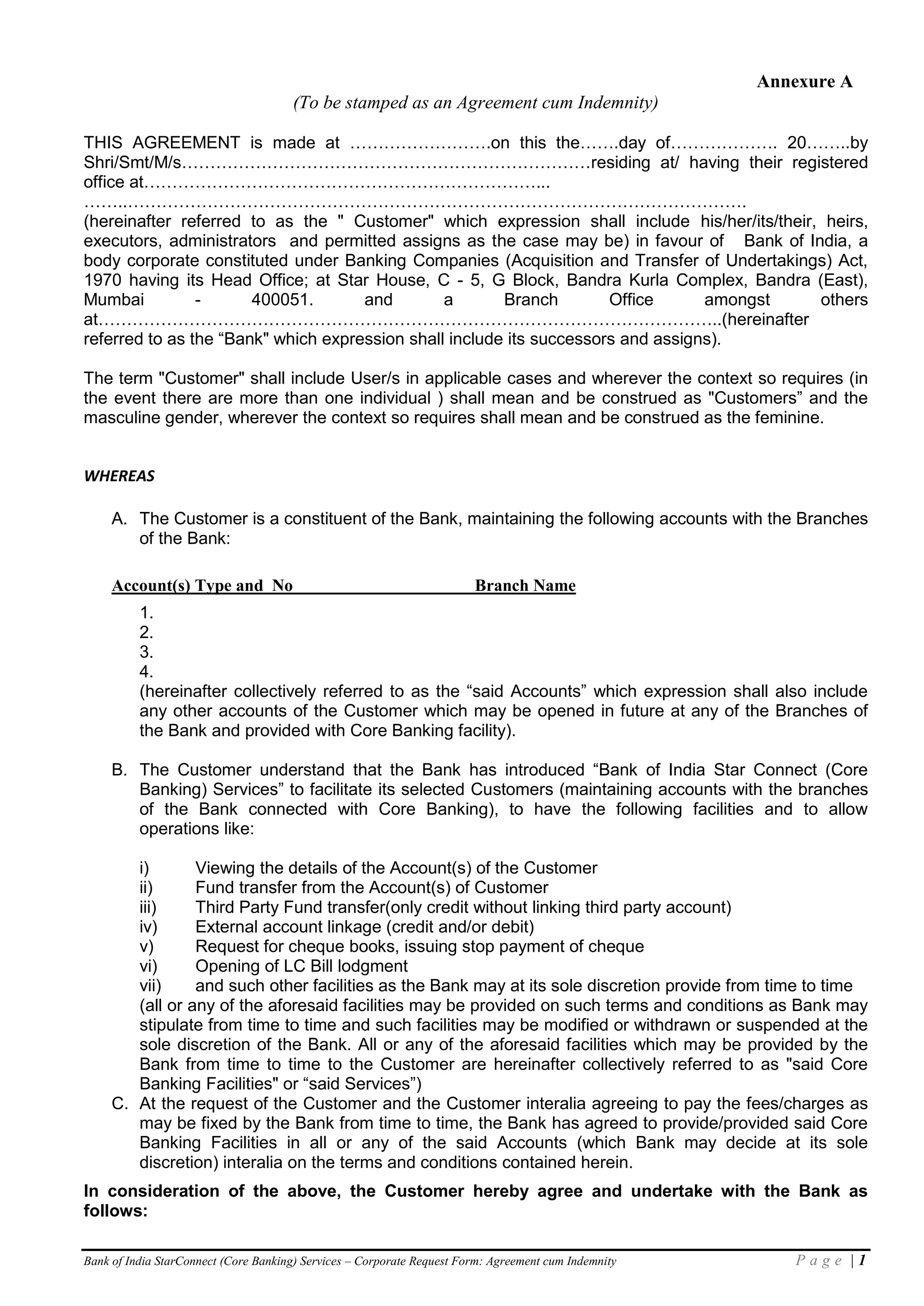 Boi internet banking corporate form | PDF