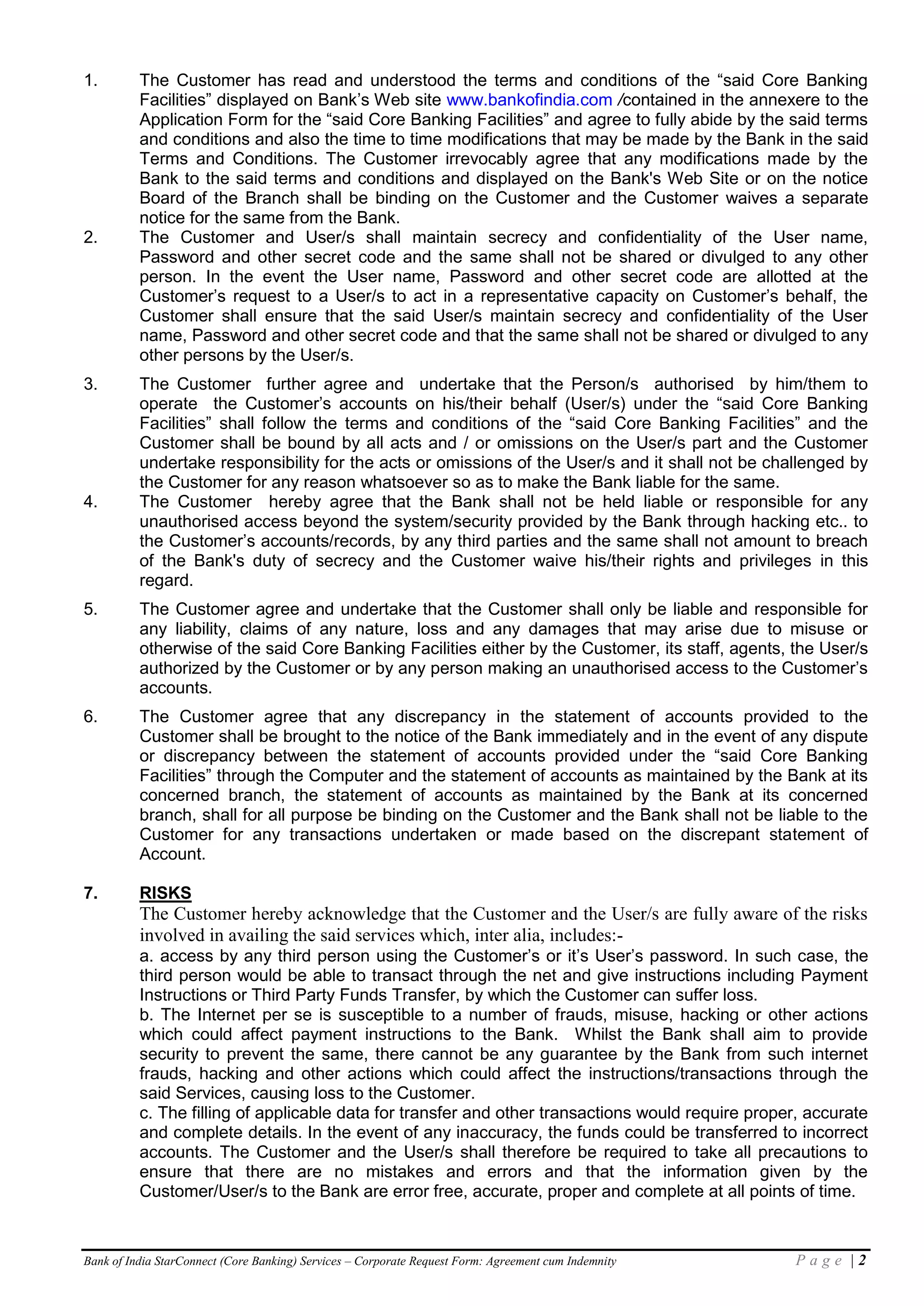 Boi internet banking corporate form | PDF