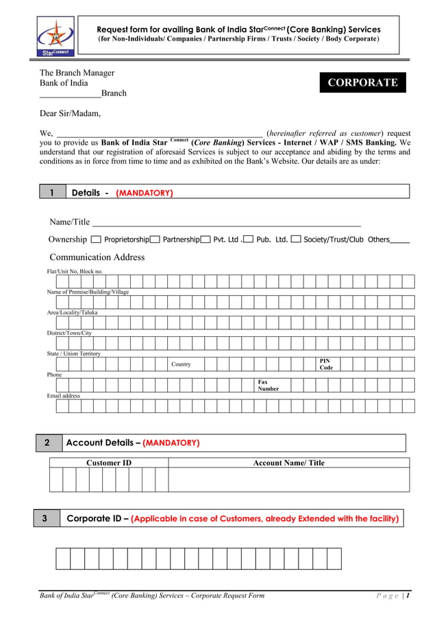 Boi internet banking corporate form | PDF