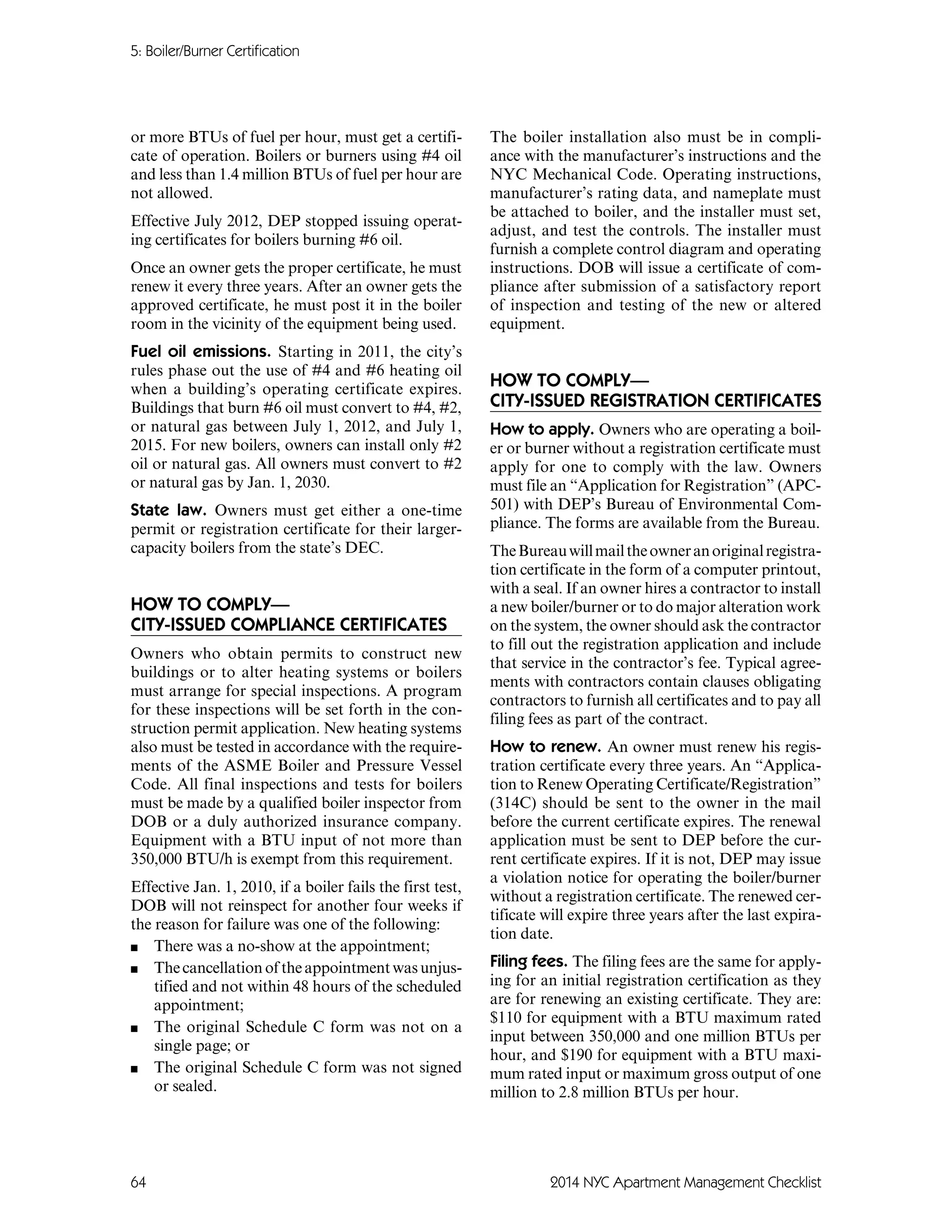 NYC Apartment Management Checklist: Boiler/Burner Certification | PDF