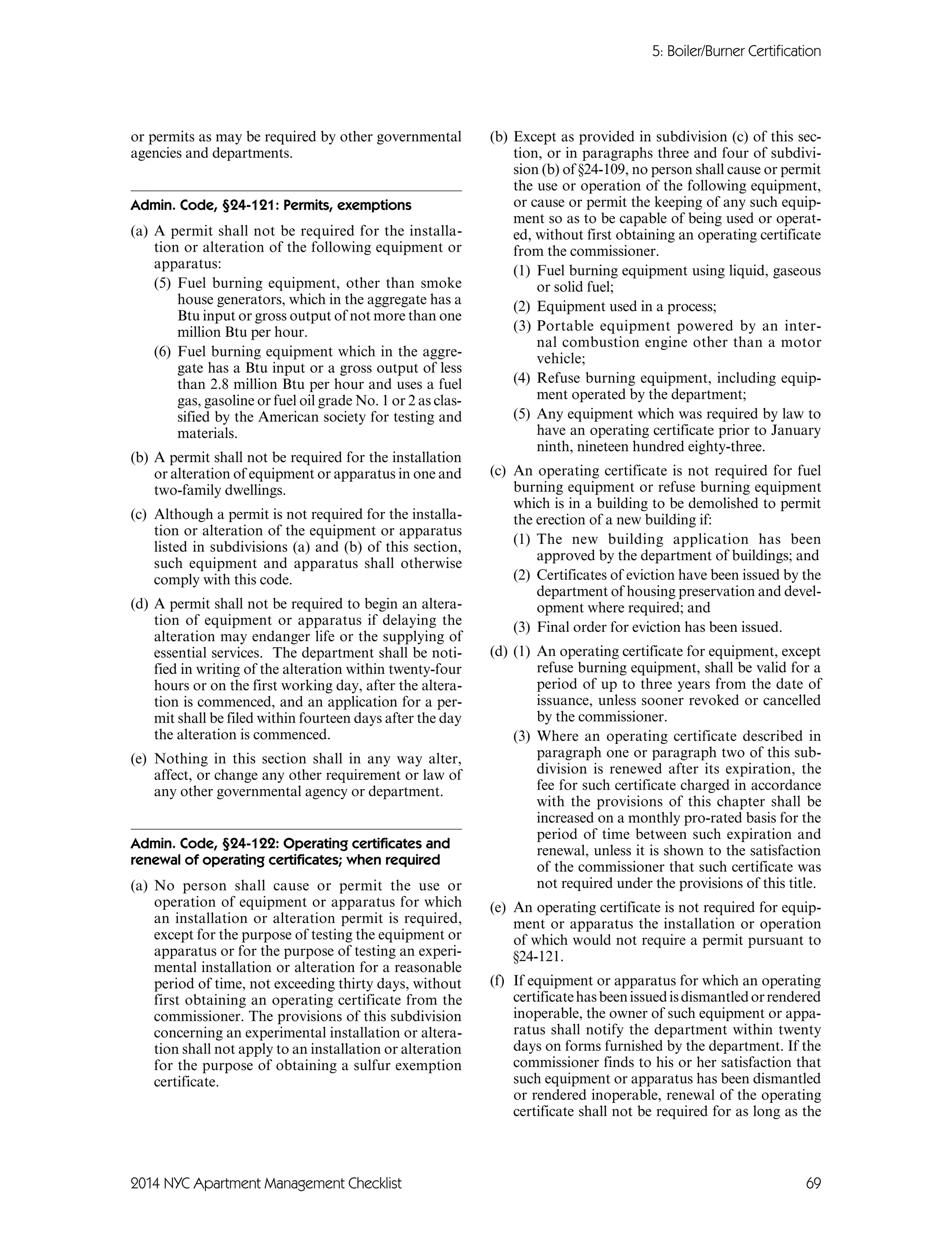 NYC Apartment Management Checklist: Boiler/Burner Certification | PDF