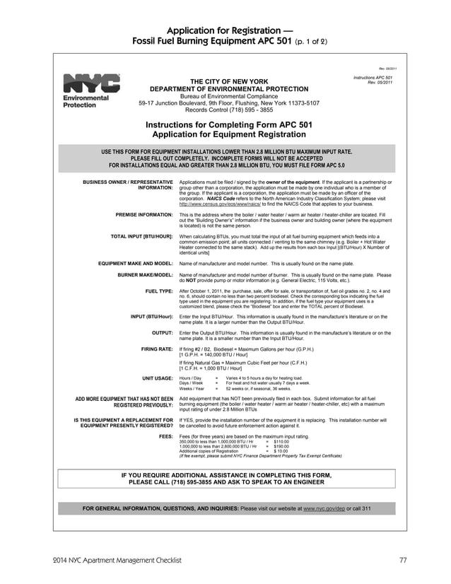 NYC Apartment Management Checklist: Boiler/Burner Certification | PDF