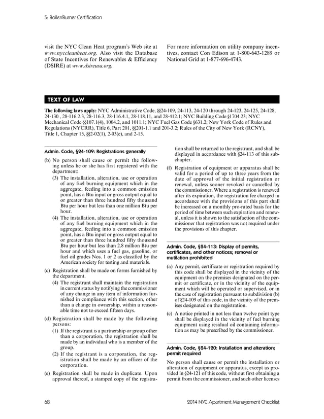NYC Apartment Management Checklist: Boiler/Burner Certification | PDF