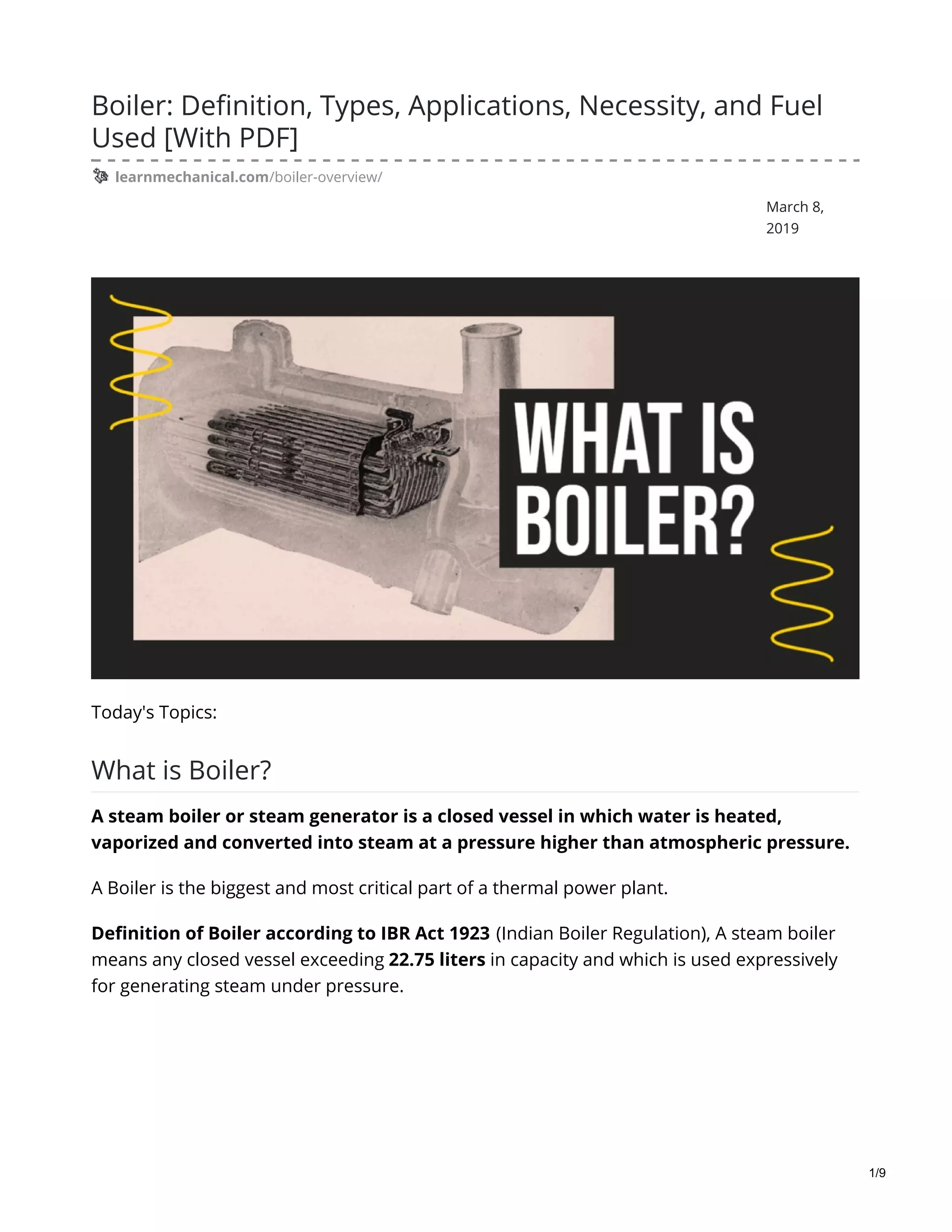 Boiler definition types applications necessity and fuel used with pdf ...