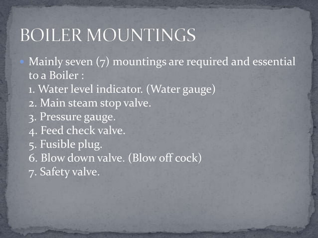 Boiler mountings & accessories | PPTX | Chemistry | Science