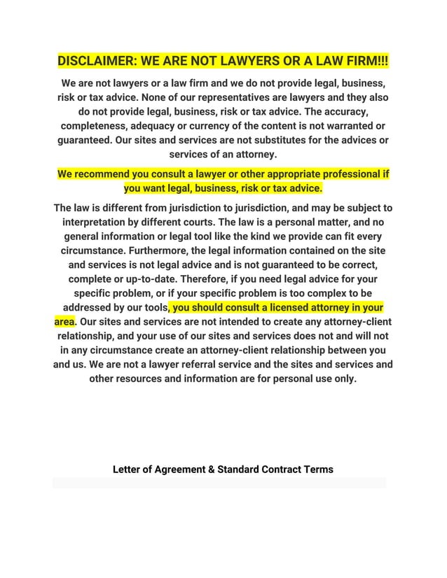 Boiler Plate Letter of Agreement | PDF