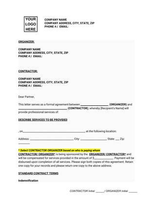 Boiler Plate Letter of Agreement | PDF