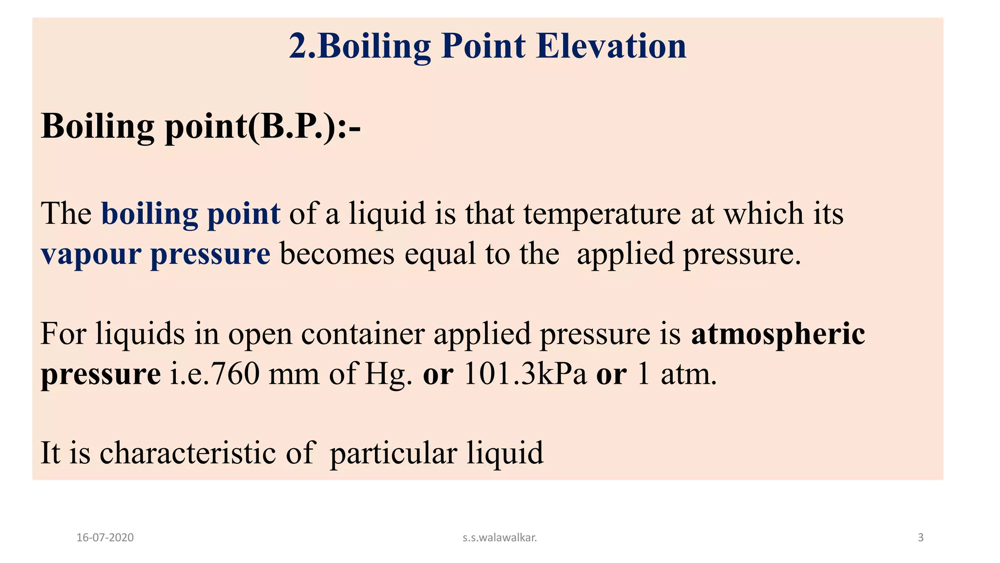 Solutions | Boiling point elevation | Chemistry Class 12 | By. Mrs. Shubhada Walawalkar | PDF