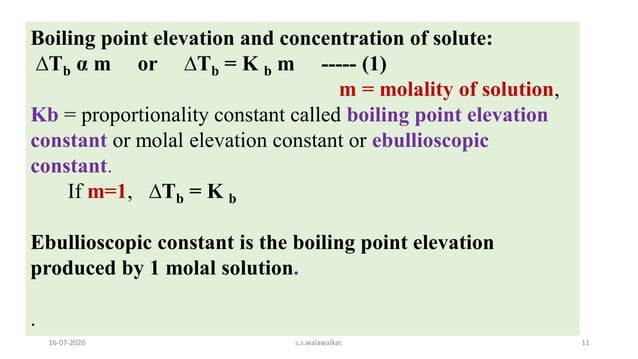 Solutions | Boiling point elevation | Chemistry Class 12 | By. Mrs. Shubhada Walawalkar | PDF ...